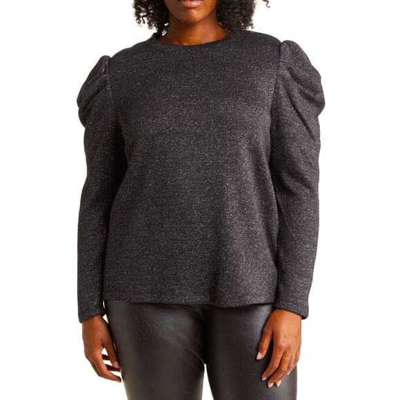 CeCe | Sweaters | Final Price Cece Puff Sleeve Knit Top Rich Black ...